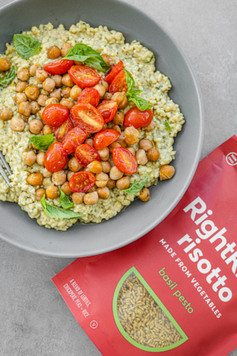 Basil Pesto Risotto with Crispy Chickpeas and Tomatoes | Clean Plates